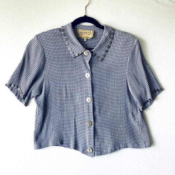Double D Ranch | Tops | Double D Ranch Wear Blue Gingham Top Button ...